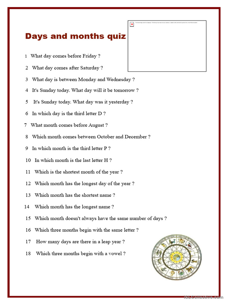 Days and Months Quiz | PDF