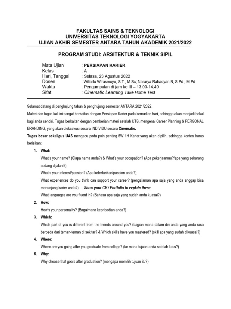 Soal UAS Persiapan Karier | PDF