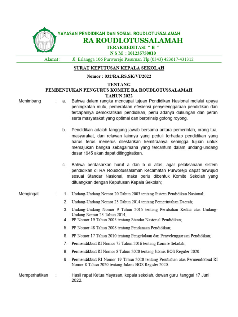 Sk Komite Sekolah Pdf