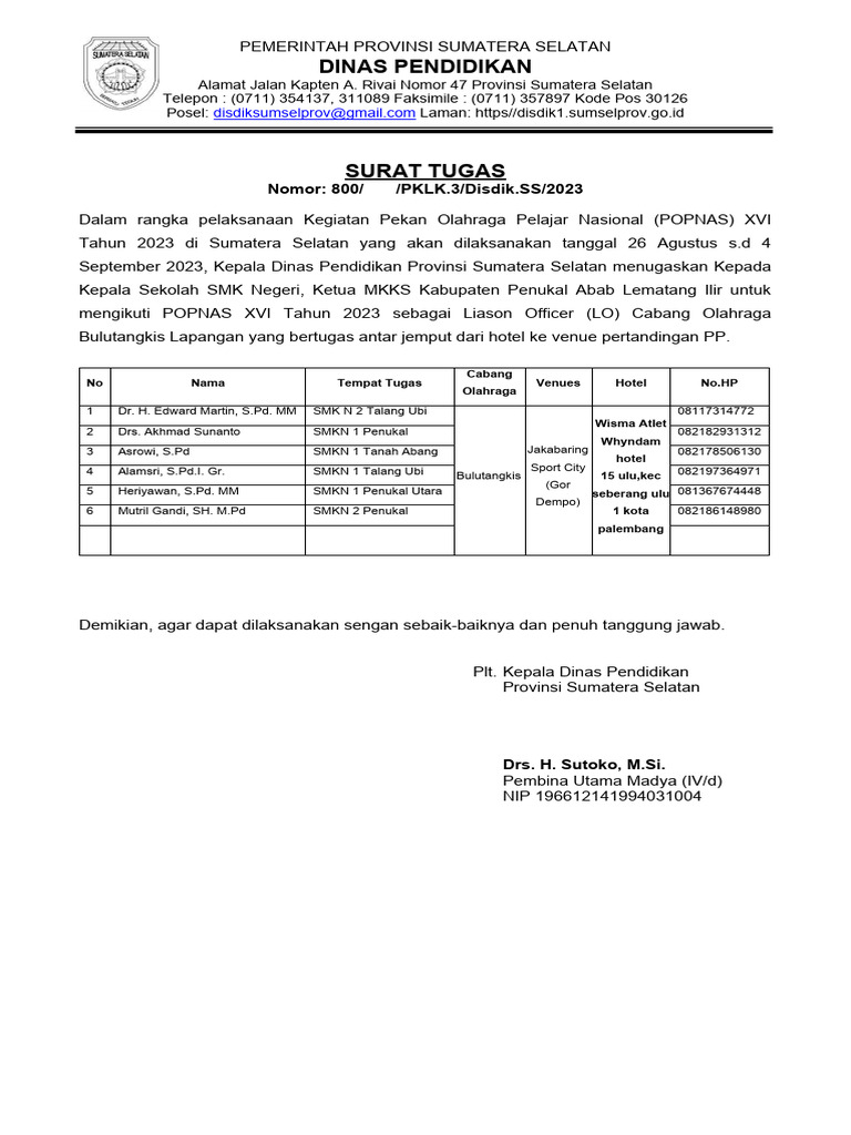 Surat Tugas POPNAS, SMK Pali | PDF Surat Tugas POPNAS, SMK Pali | PDF