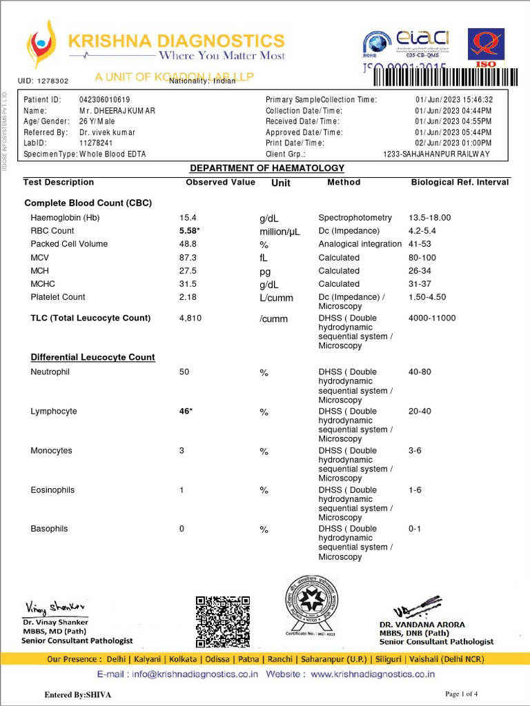 Medical Report Dheeraj | PDF | Hematology | Medical Specialties