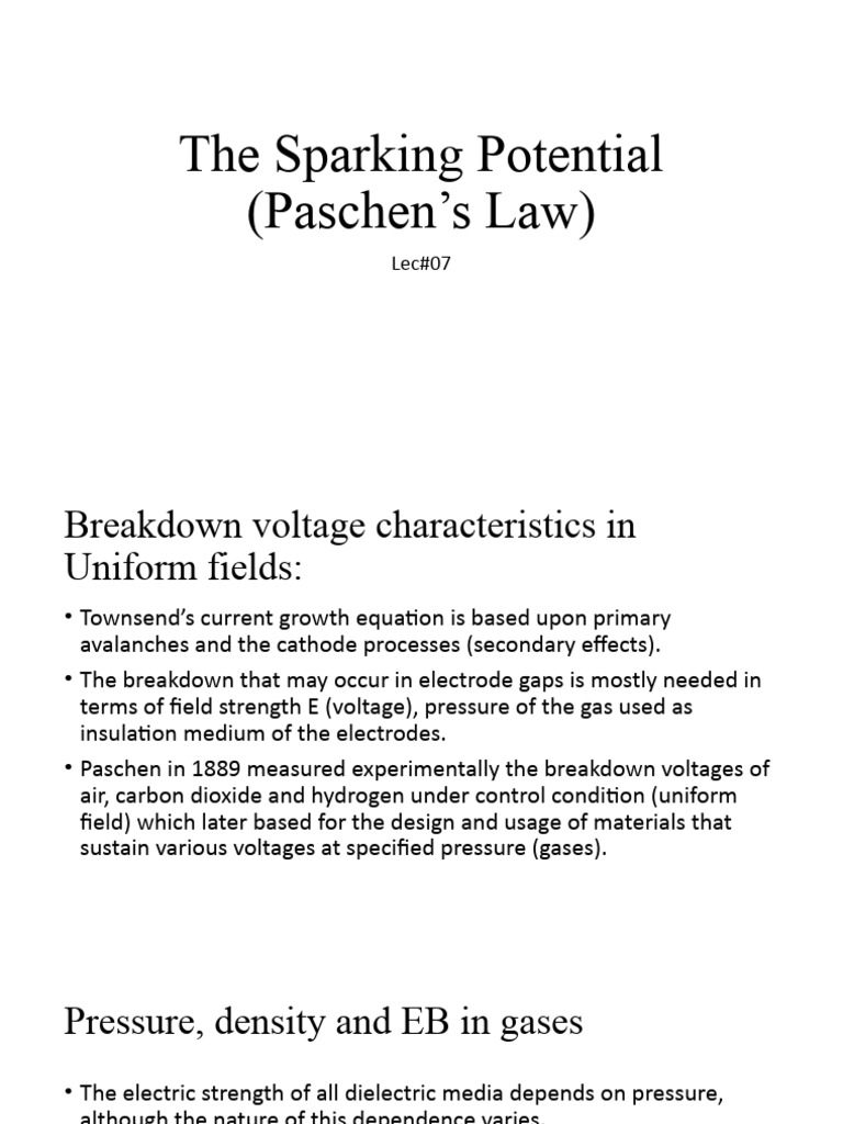 Understanding Paschen's Law in Gases | PDF | Electrical Breakdown | Gases