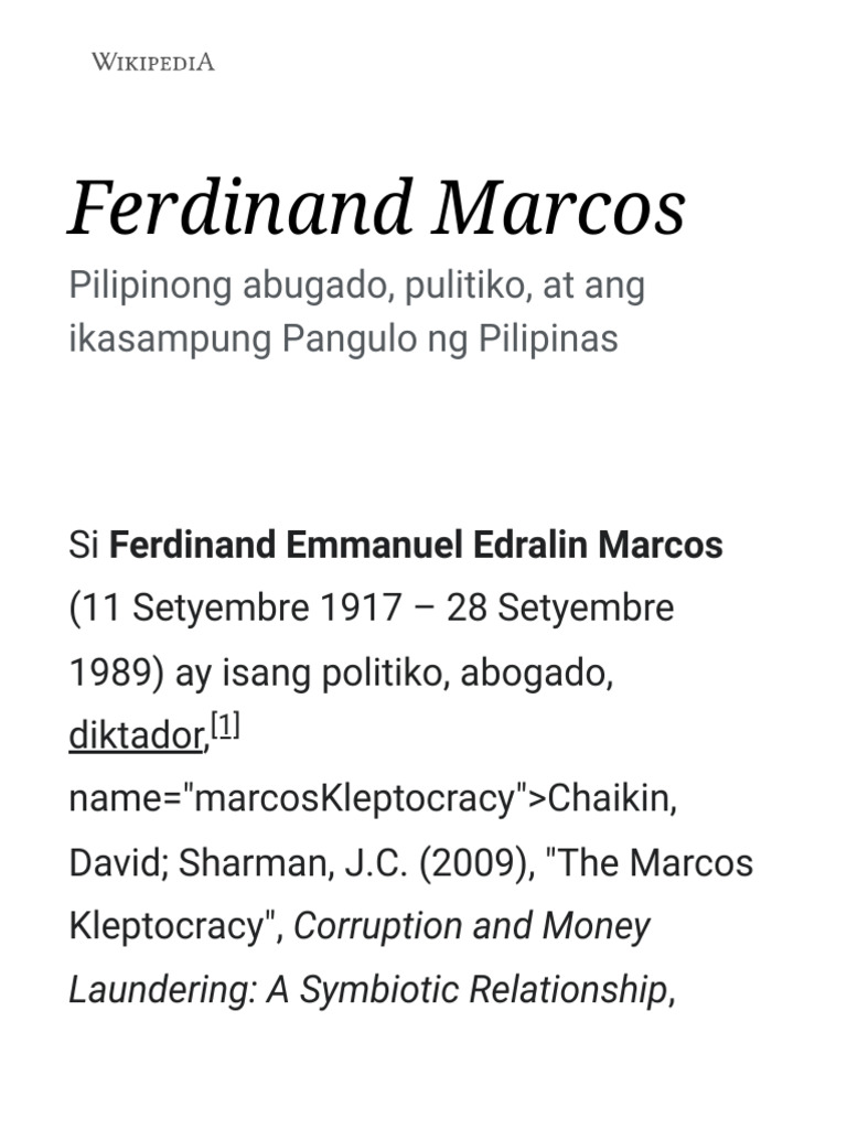Ferdinand Marcos - Wikipedia Ang Malayang Ensiklopedya | PDF