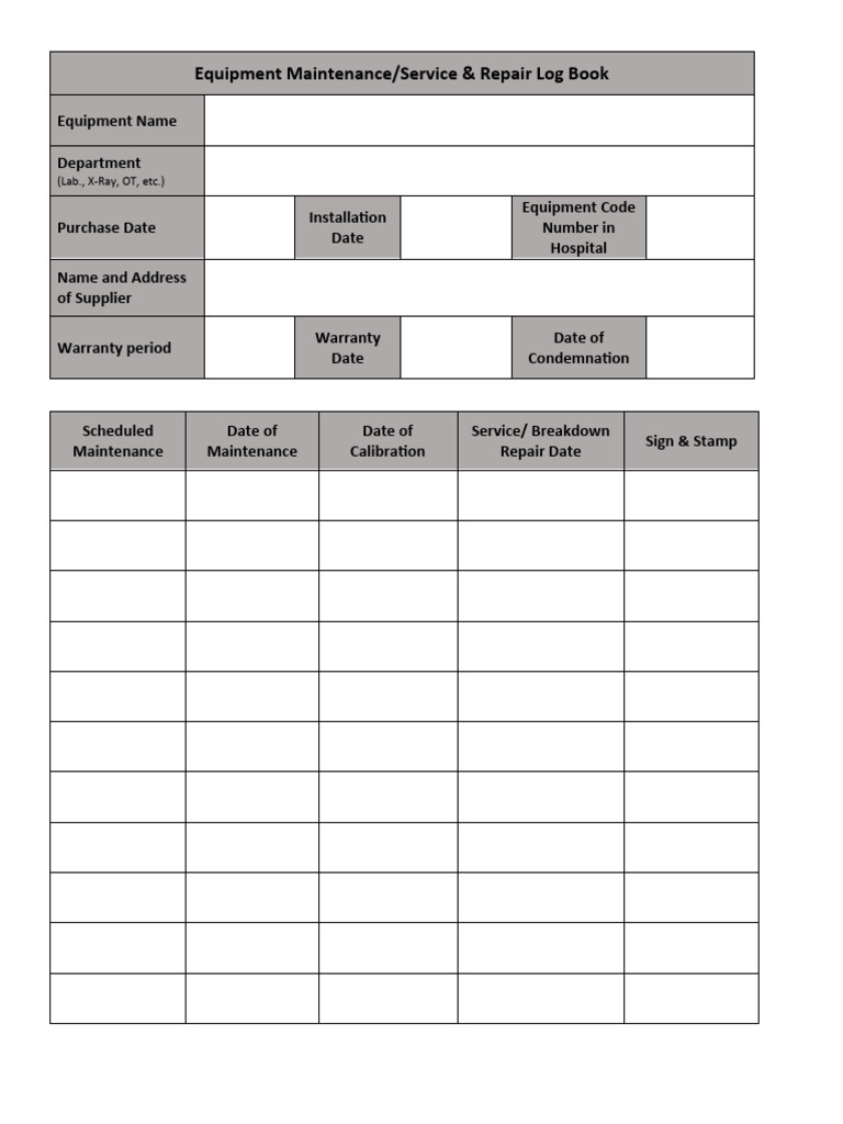 FMS Equipment Maintenance Service & Repair Log Book | PDF