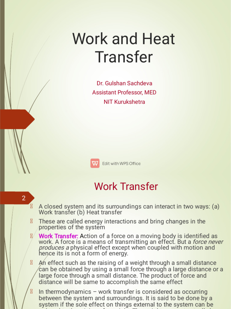 Understanding Work Transfer in Thermodynamics | PDF
