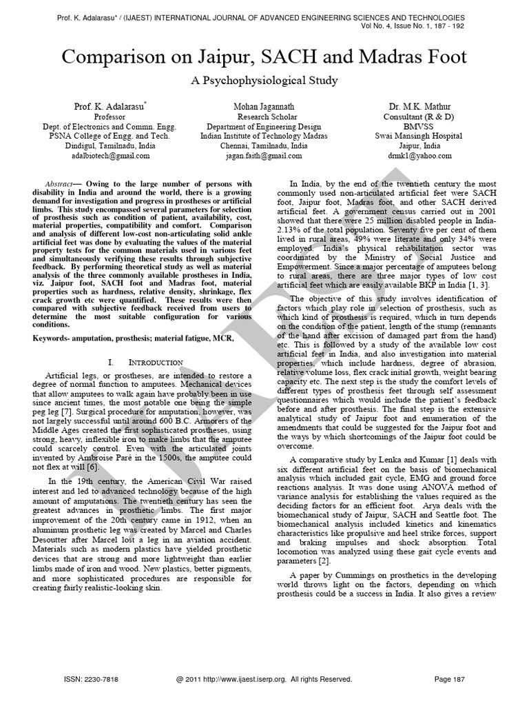 5 Ijaest Vol No 6 Issue No 2 Comparison On Jaipur Sach And Madras Foot 187 192 Pdf