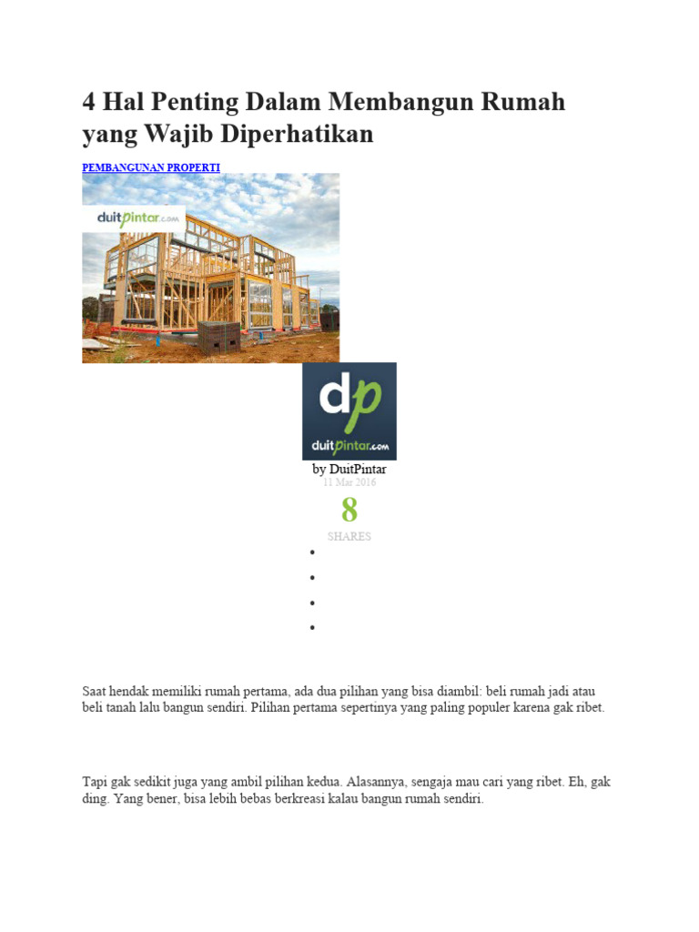 4 Hal Penting Dalam Membangun Rumah Yang Wajib Diperhatikan | PDF 4 Hal Penting Dalam Membangun Rumah Yang Wajib Diperhatikan | PDF