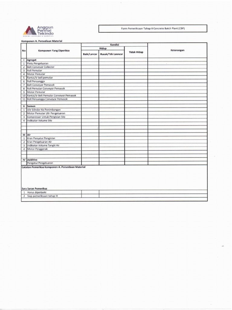 Form Pemeriksaan Batching Plant Tahap II | PDF
