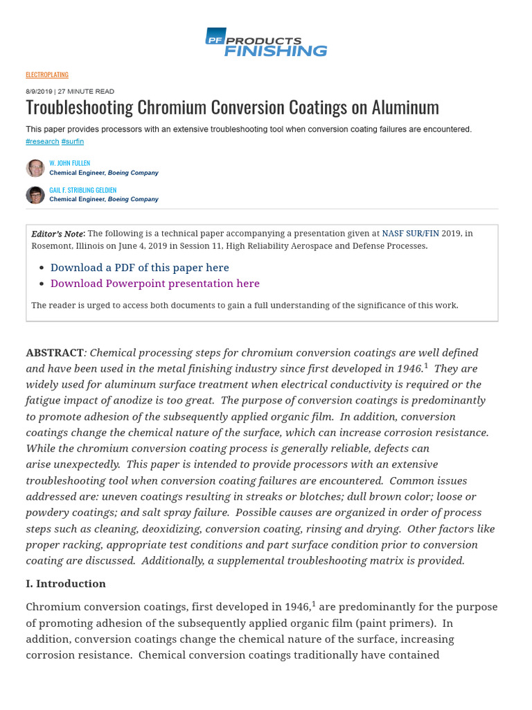 Troubleshooting Chromium Conversion Coatings On Aluminum - Products Finishing | PDF | Corrosion ...