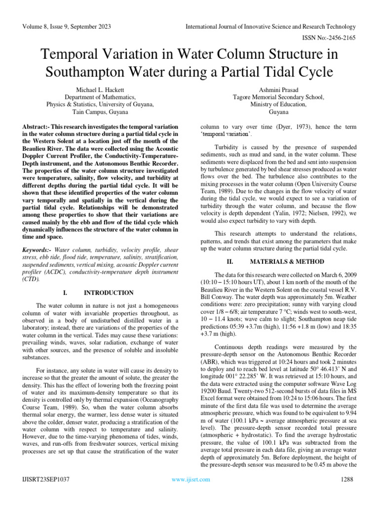 Temporal Variation in Water Column Structure in Southampton Water ...