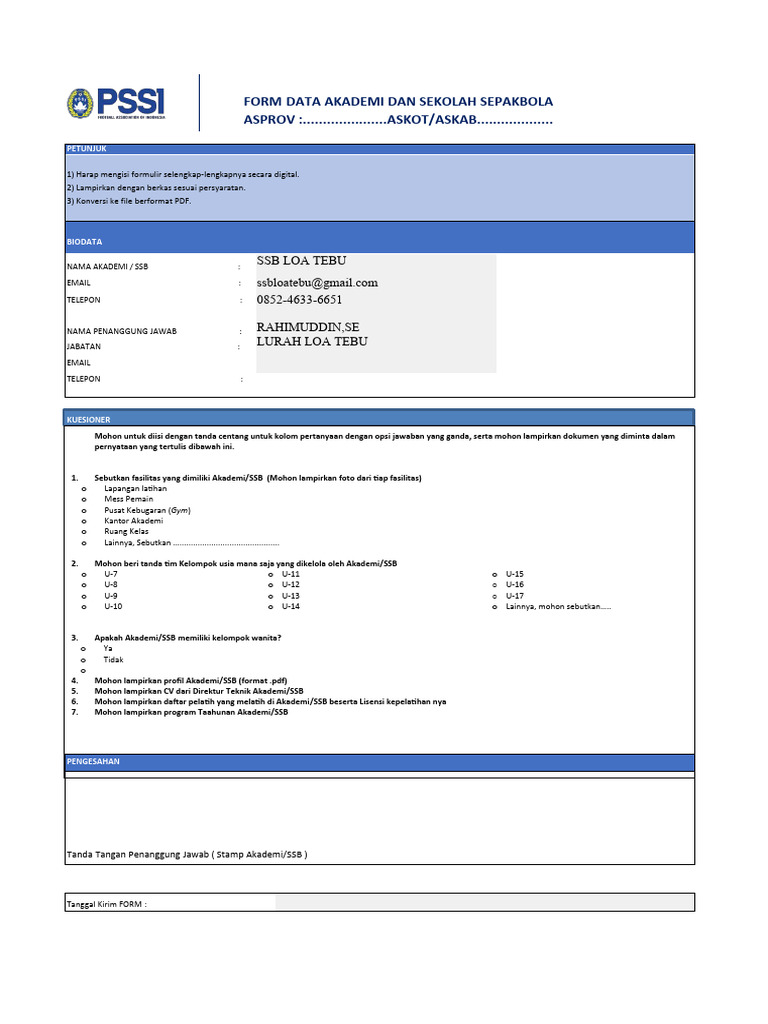 Form Data Akademi Dan SSB | PDF