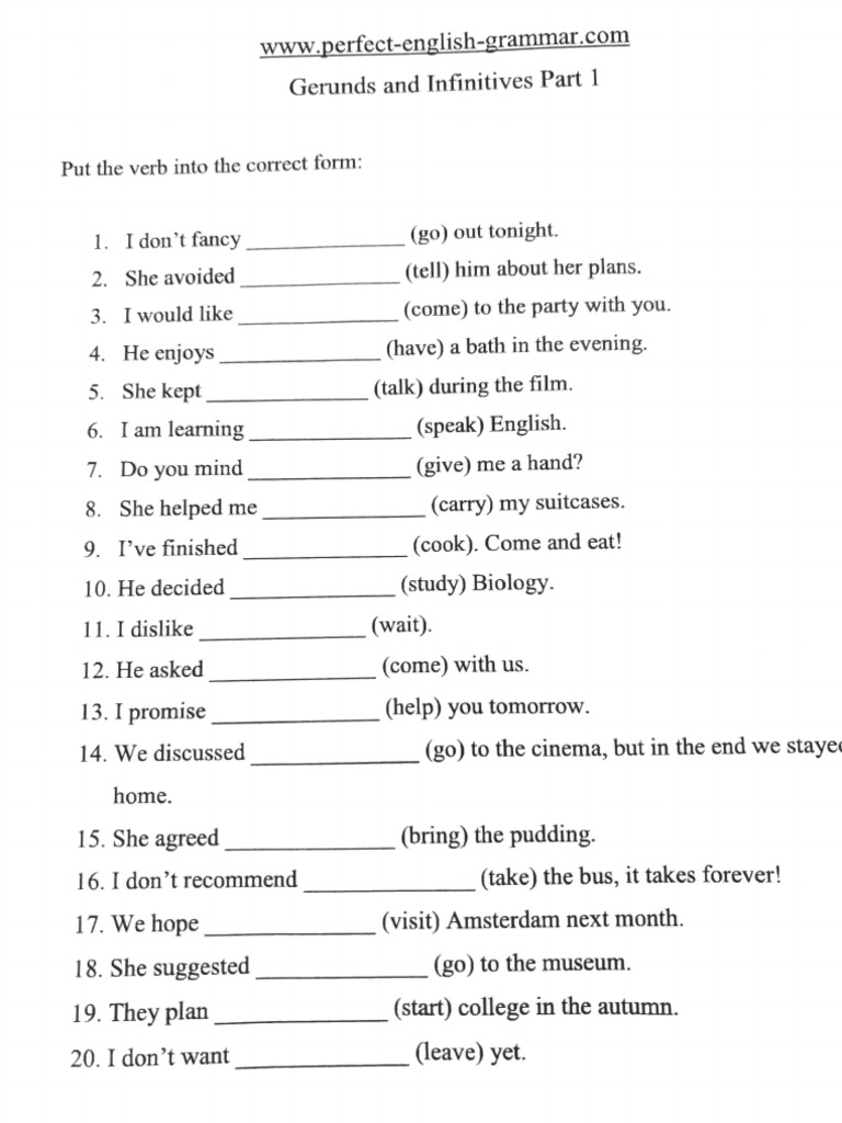 Gerunds and Infinitives Practice | PDF