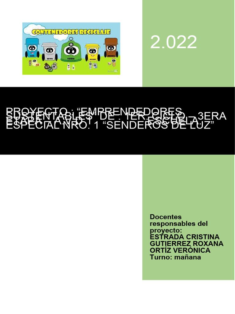 PROYECTO EMPRENDEDORES SUSTENTABLES EE1 2022 | PDF