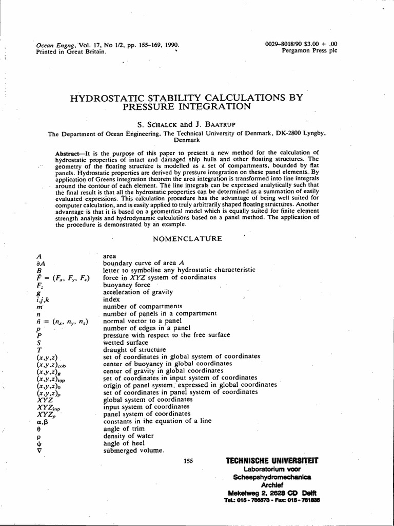 Hydrostatic Stability Calculations by Pressure Integration: F (Fi, F ...