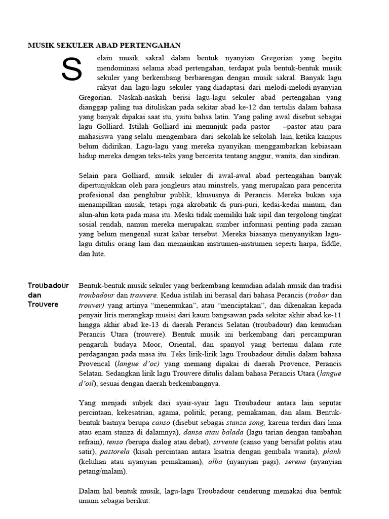 Musik Sekuler Abad Pertengahan | PDF