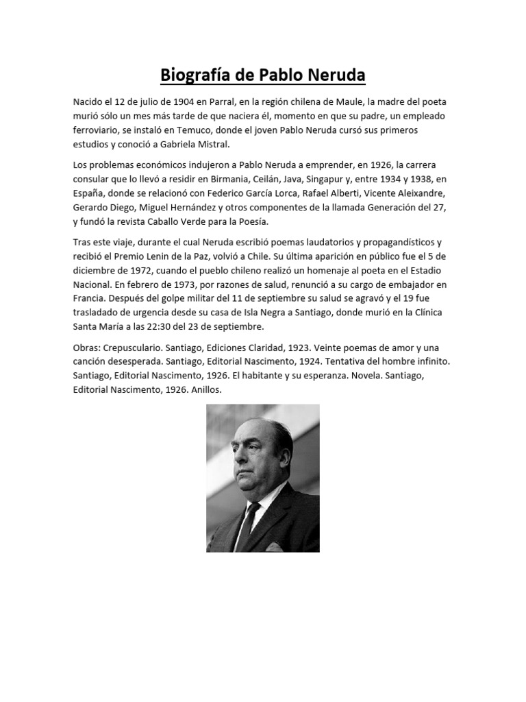Biografía de Pablo Neruda | PDF