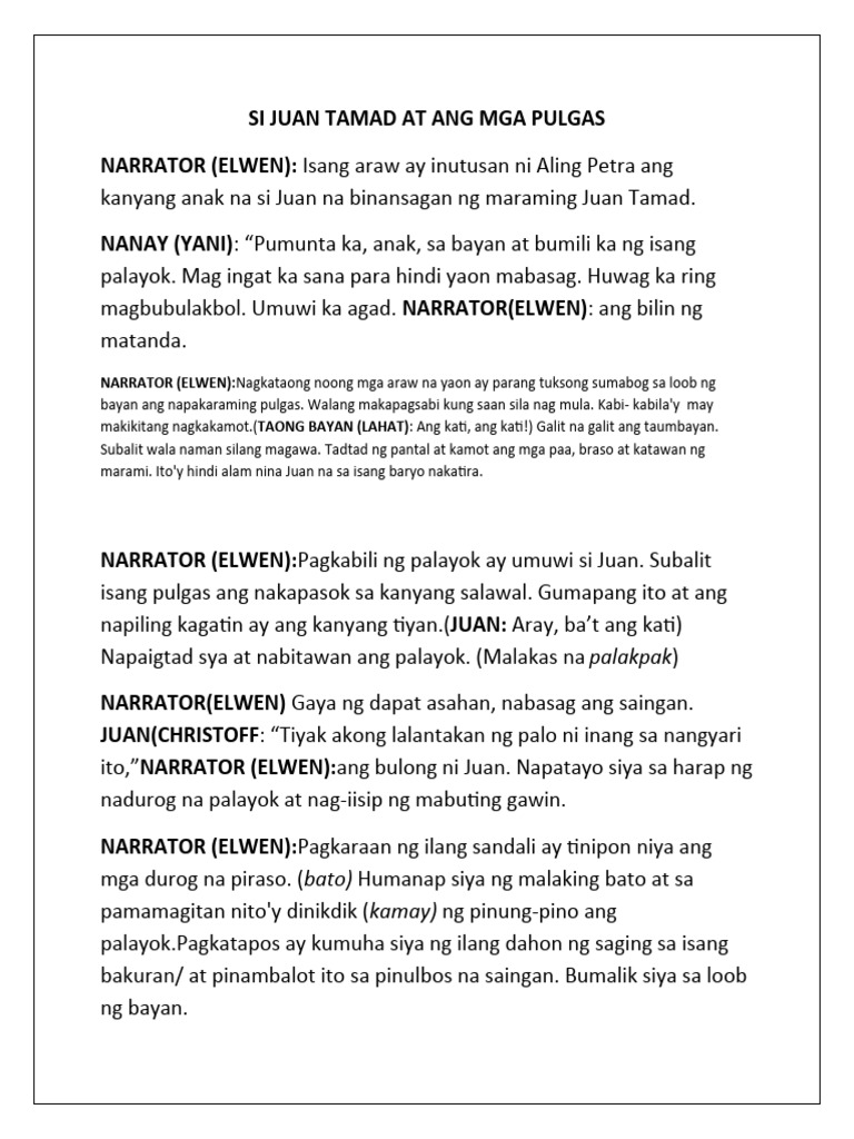 Si Juan Tamad at Ang Mga Pulgas | PDF