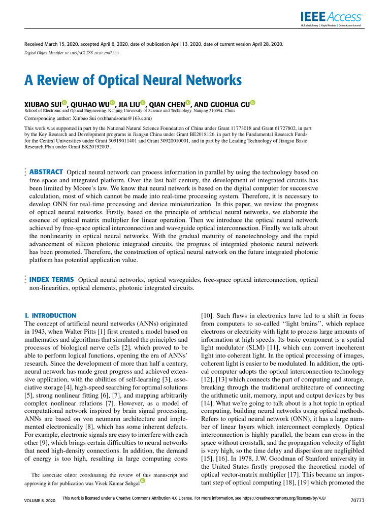 A Review of Optical Neural Networks | PDF | Nonlinear Optics | Matrix (Mathematics)