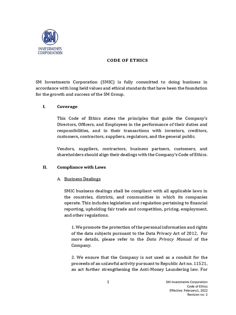 SM Code of Ethics v4.1 | PDF