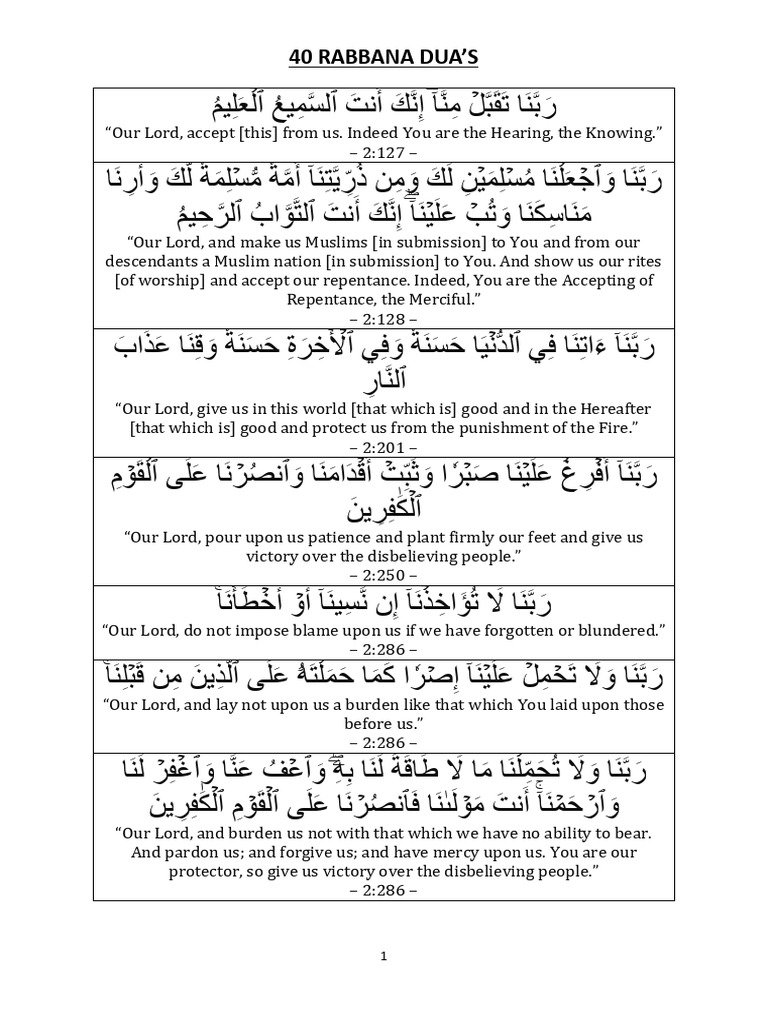 40 Rabbana Dua's | PDF | Theology | Abrahamic Religions