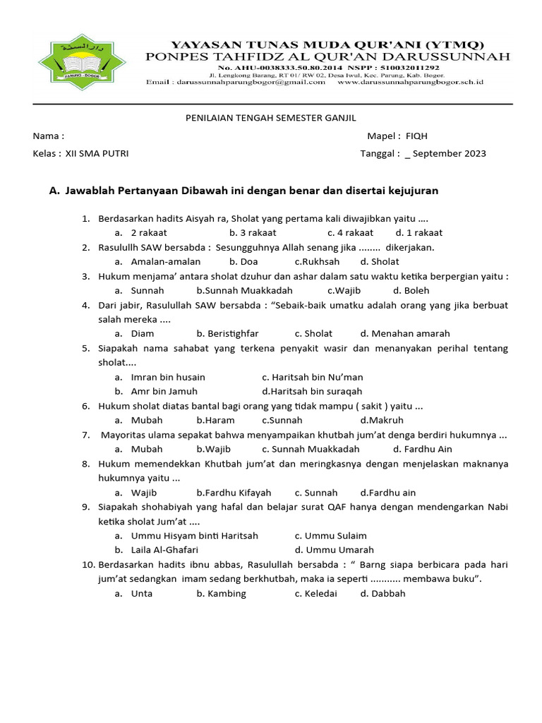 Soal Fiqh Kelas 3 Sma | PDF