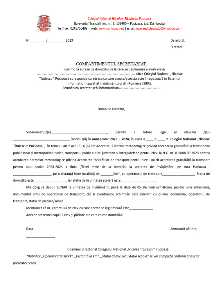 Cerere Transport 2023-2024 | PDF