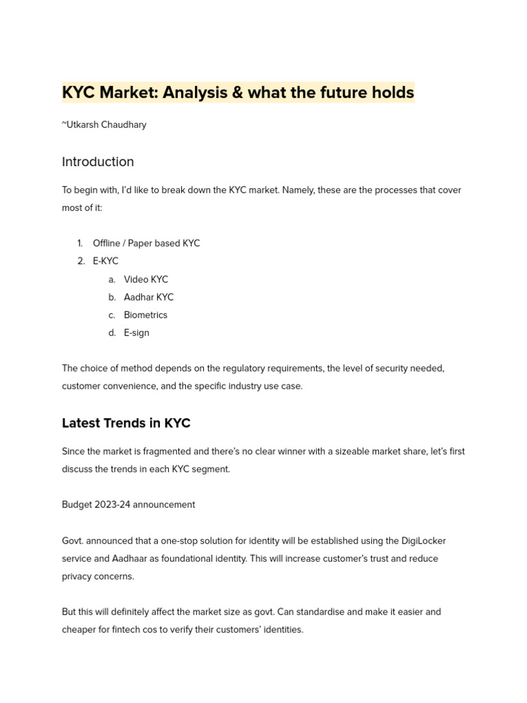KYC Market - Analysis & What The Future Holds | PDF