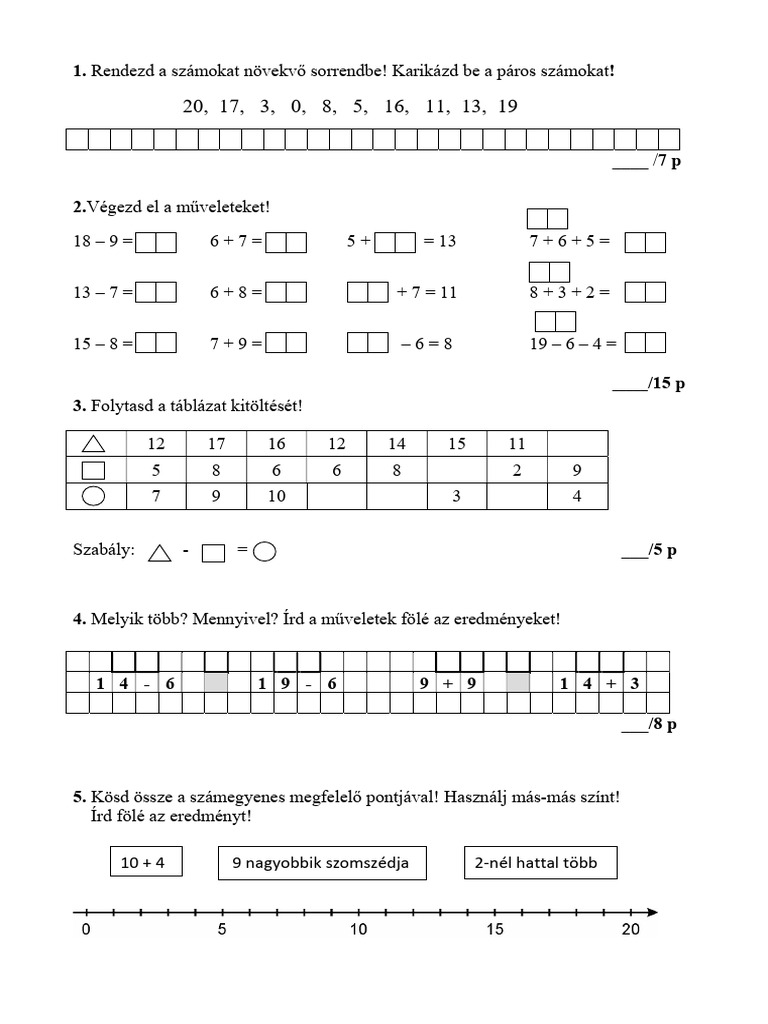 Matek év eleji felmérő gyakorló | PDF