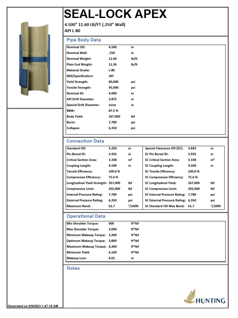 Seal-Lock Apex: Pipe Body Data | PDF