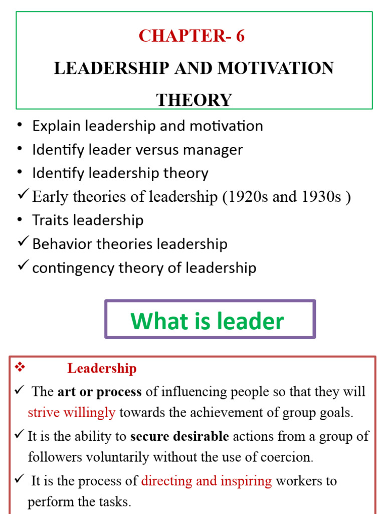 Leadership Theories and Motivation Overview | PDF | Leadership ...