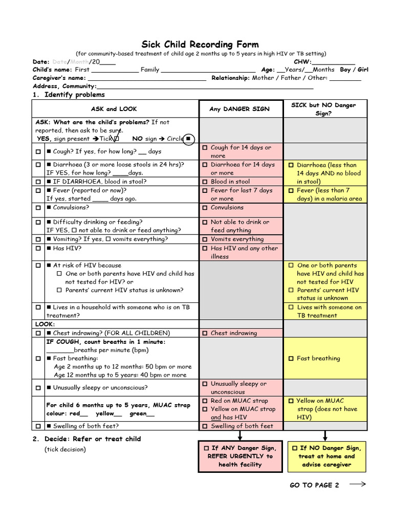 5.Sick Child Recording Form Hiv Adap 2014 (1) | PDF | Tuberculosis ...