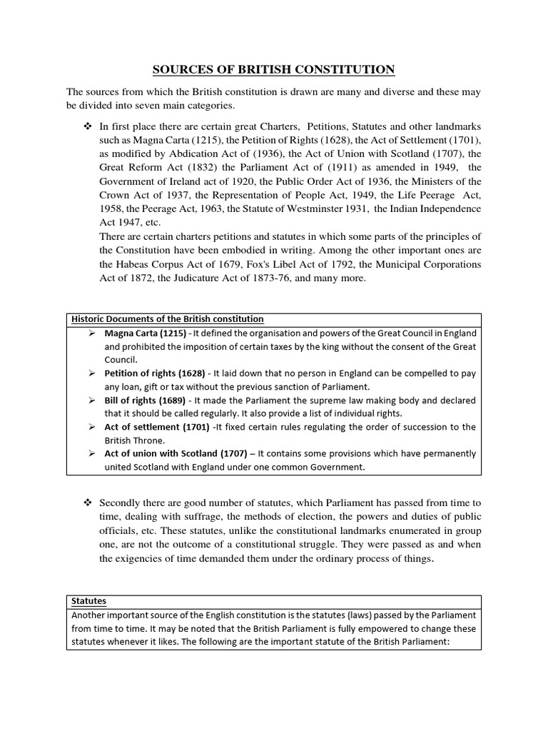 Sources and Conventions in British Constitution | PDF