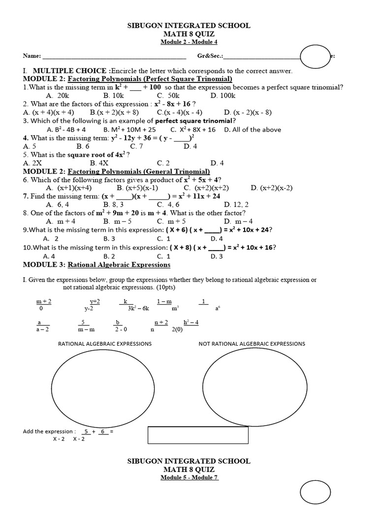 2nd Quiz - MATH 8 | PDF