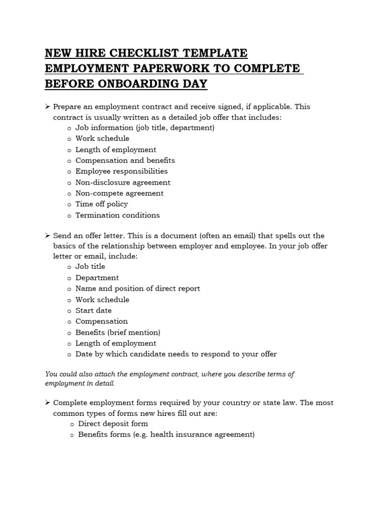 Hire Checklist Template | PDF