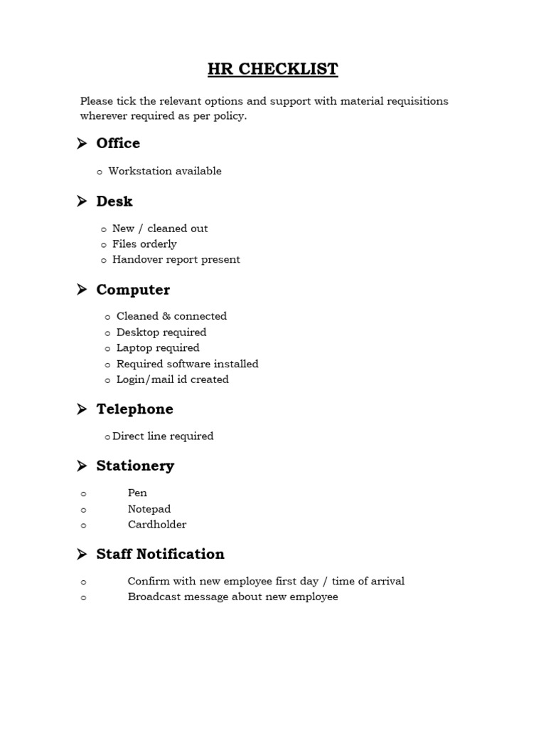 Onboarding Hr Checklist Pdf