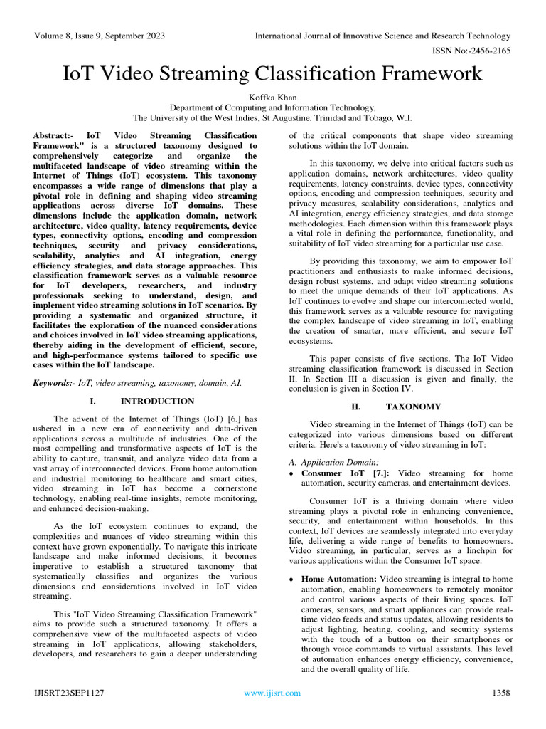 IoT Video Streaming Classification Framework | PDF