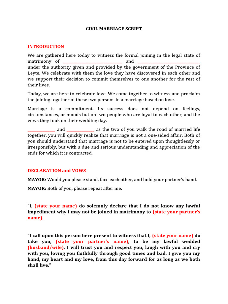 CIVIL MARRIAGE SCRIPT | PDF