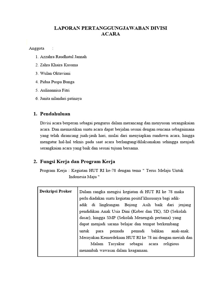LPJ DIV Acara HUT RI Ke 78 | PDF