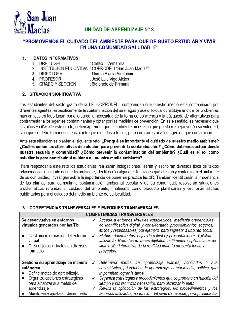 Unidad de Aprendizaje 3 - 6to - 2023-Coprodeli | PDF | Números | Aprendizaje