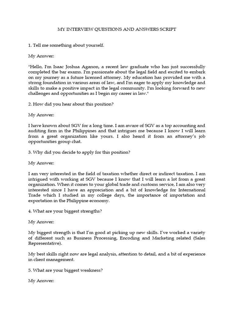 My Interview Questions and Answers Script | PDF | Taxes | Accounting