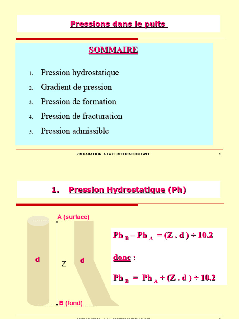Calculs de Pression Hydrostatique IWCF | PDF