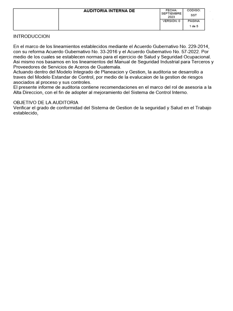 Anexo 158. SST-PR-61. Formato Auditoría Interna | PDF
