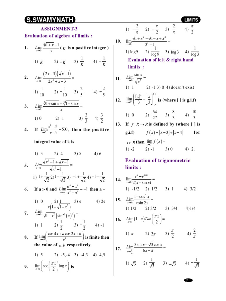 Limits Ass-3-4 | PDF | Trigonometric Functions | Mathematics