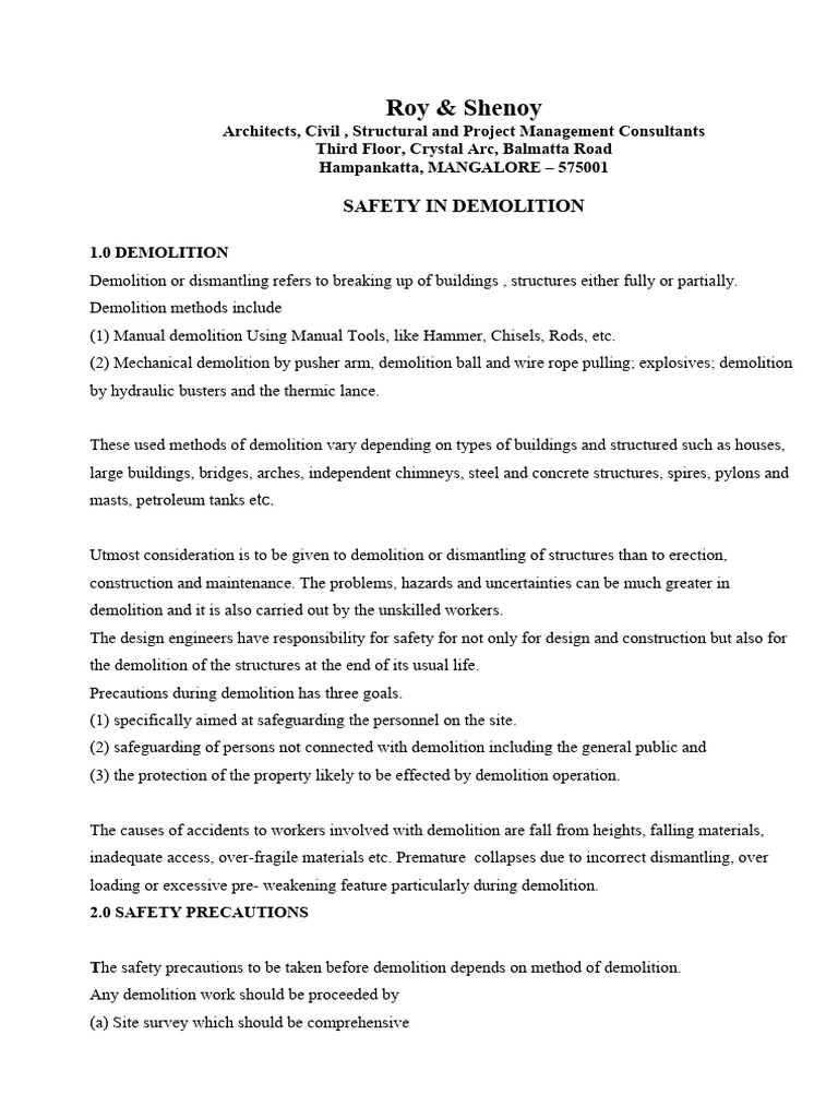 Demolition Safety Guidelines and Protocols | PDF