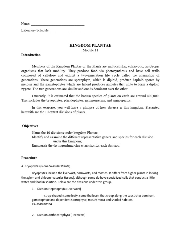 Module 11 - Kingdom Plantae | PDF Module 11 - Kingdom Plantae | PDF