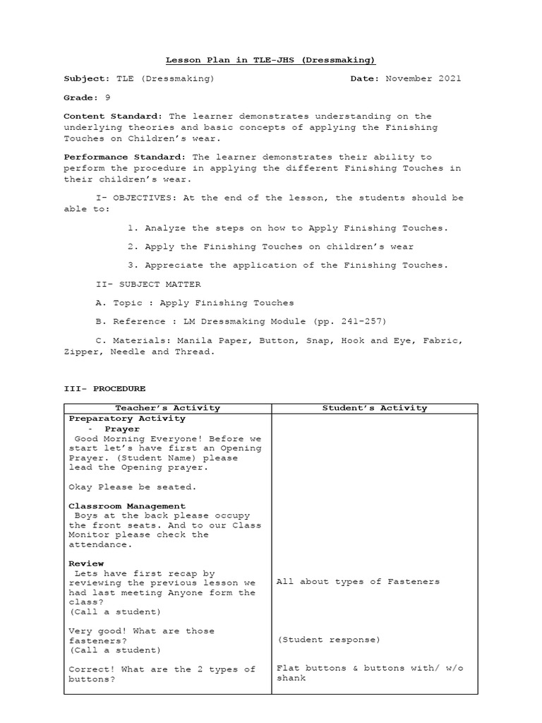 Lesson Plan in TLE 2021 | PDF