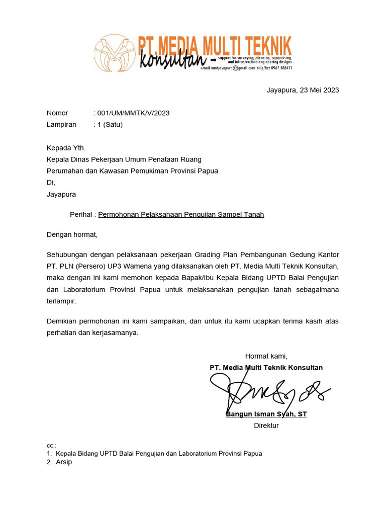 Surat Permohonan Uji Lab. Tanah | PDF