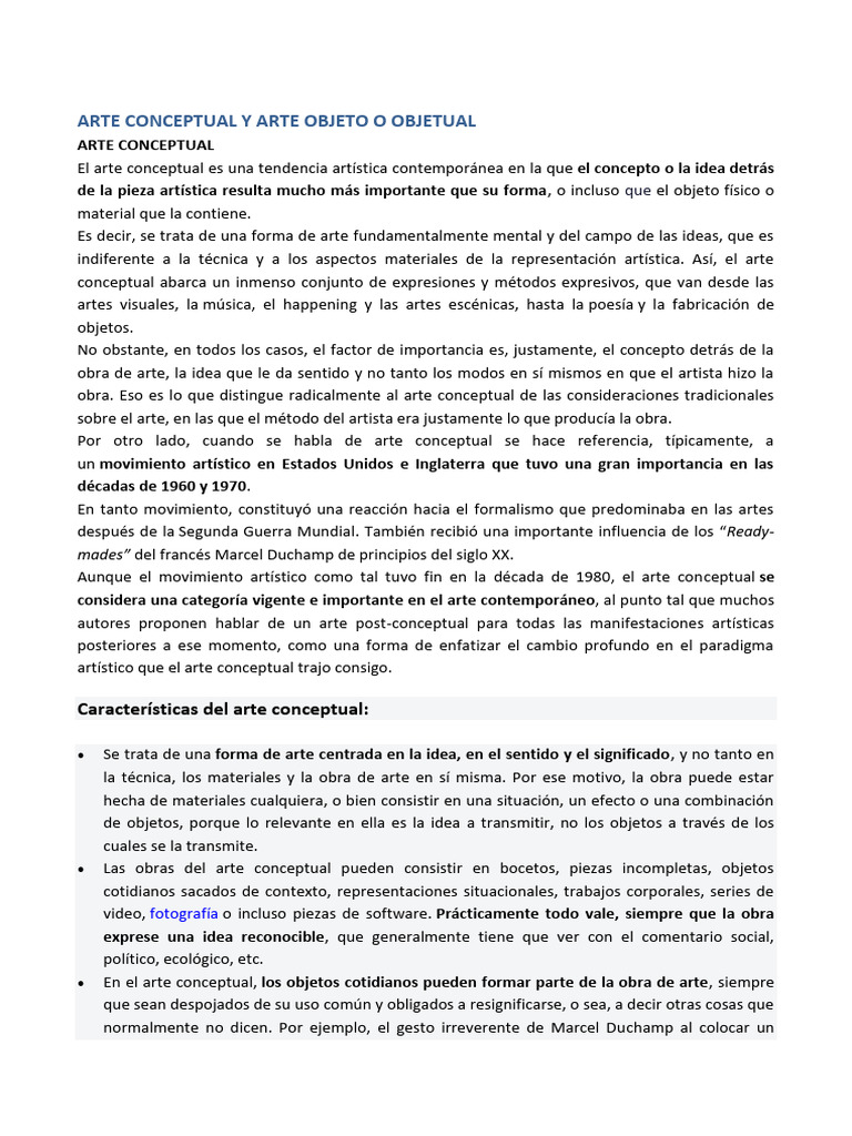 Arte Objeto o Objetual y Arte Conceptual | PDF