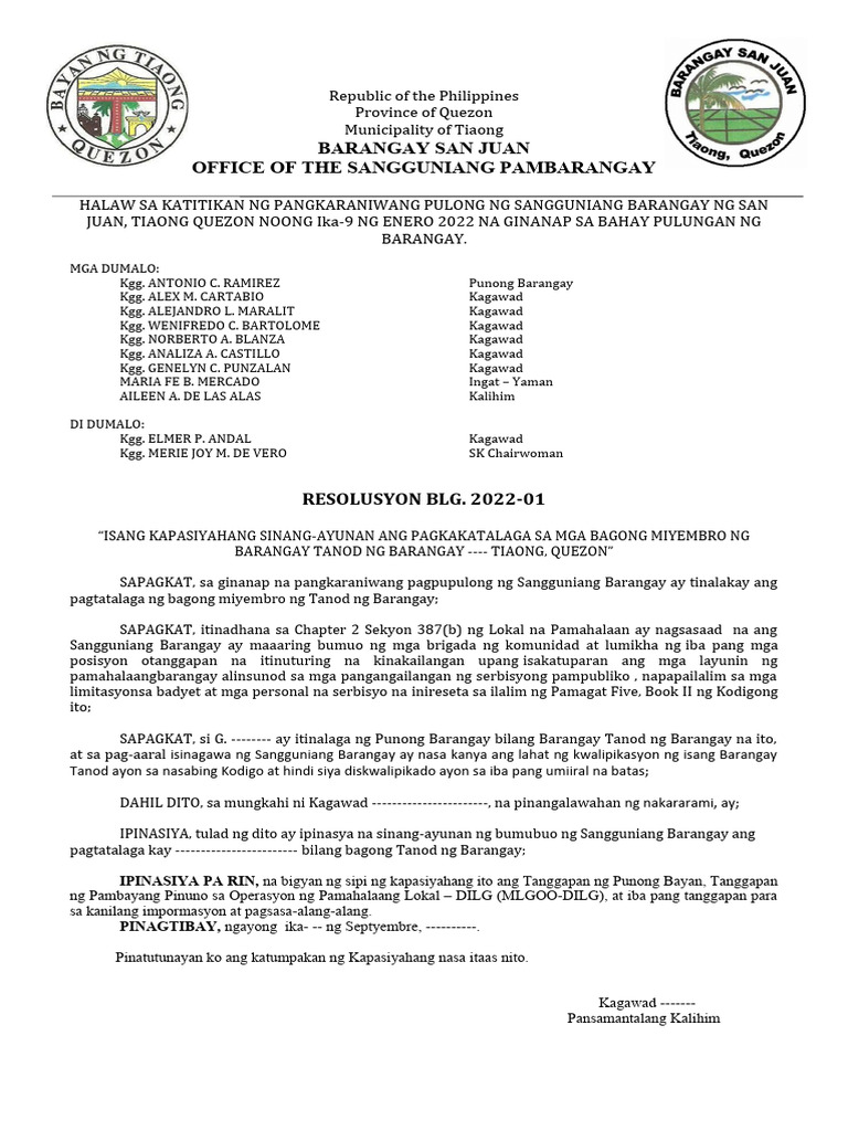 Resolution Barangay BHW | PDF