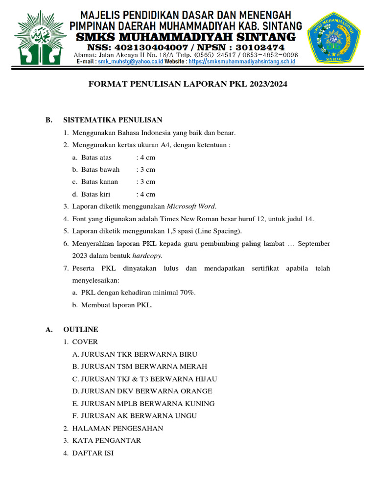 Format Laporan PKL 2023 | PDF